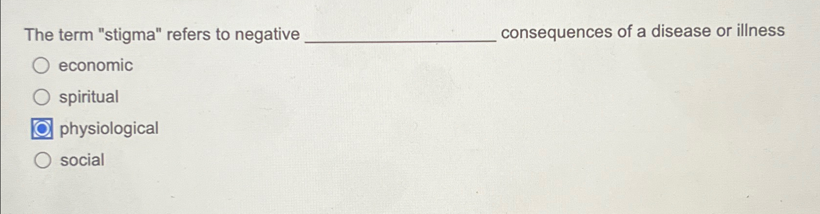 Solved The term "stigma" refers to negative ﻿consequences | Chegg.com