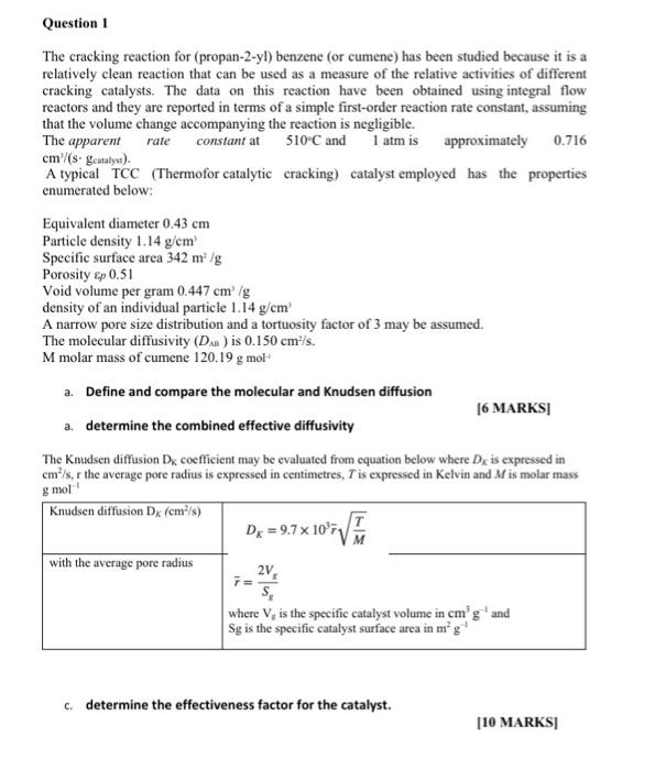 Question 1 The cracking reaction for (propan-2-yl) | Chegg.com