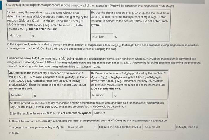 Solved n this experiment, you synthesized magnesium oxide | Chegg.com