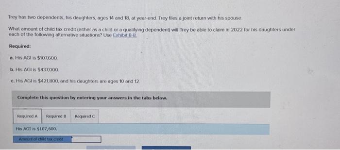Solved Trey has two dependents, his daughters, ages 14 and | Chegg.com