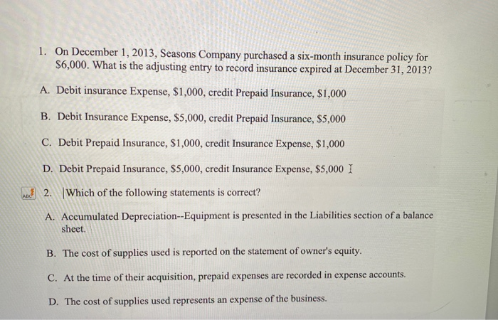 Solved 1. On December 1, 2013, Seasons Company purchased a | Chegg.com
