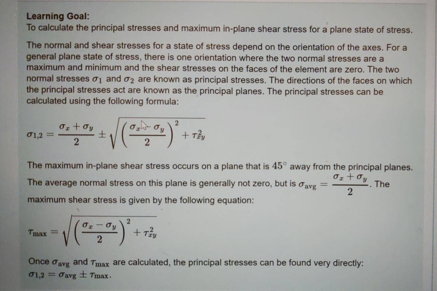 Solved Learning Goal: To calculate the principal stresses | Chegg.com