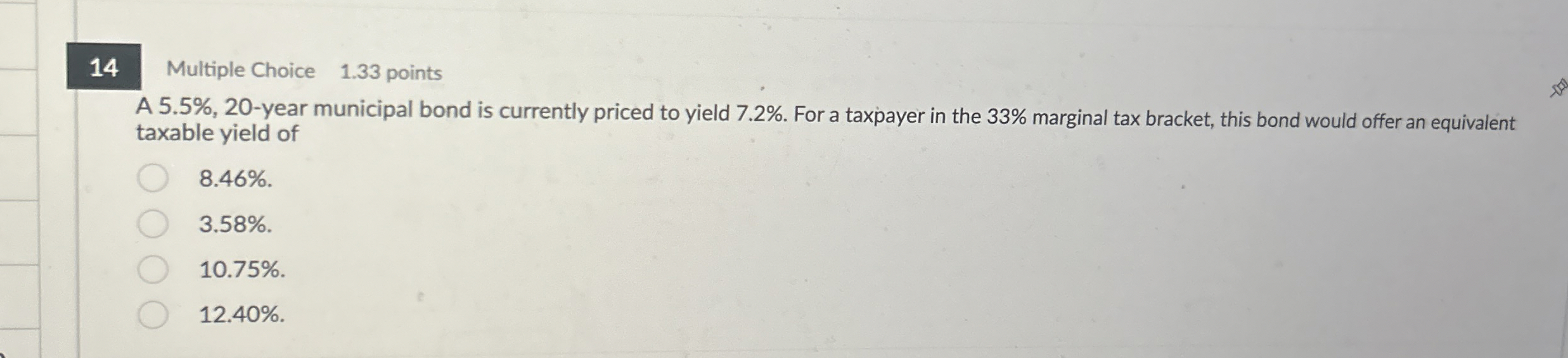 Solved 14 ﻿Multiple Choice 1.33 ﻿pointsA 5.5%, 20-year | Chegg.com