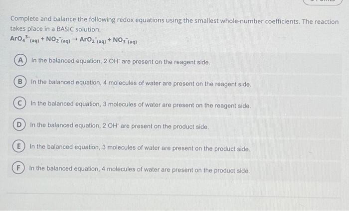 Solved Complete and balance the following redox equations | Chegg.com