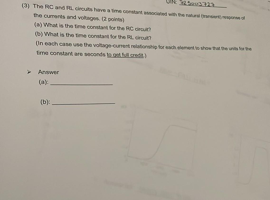 Solved (3) The RC and RL circuits have a time constant | Chegg.com