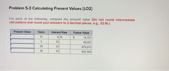 Solved Problem 5-3 Calculating Present Values (LO2) For each | Chegg.com