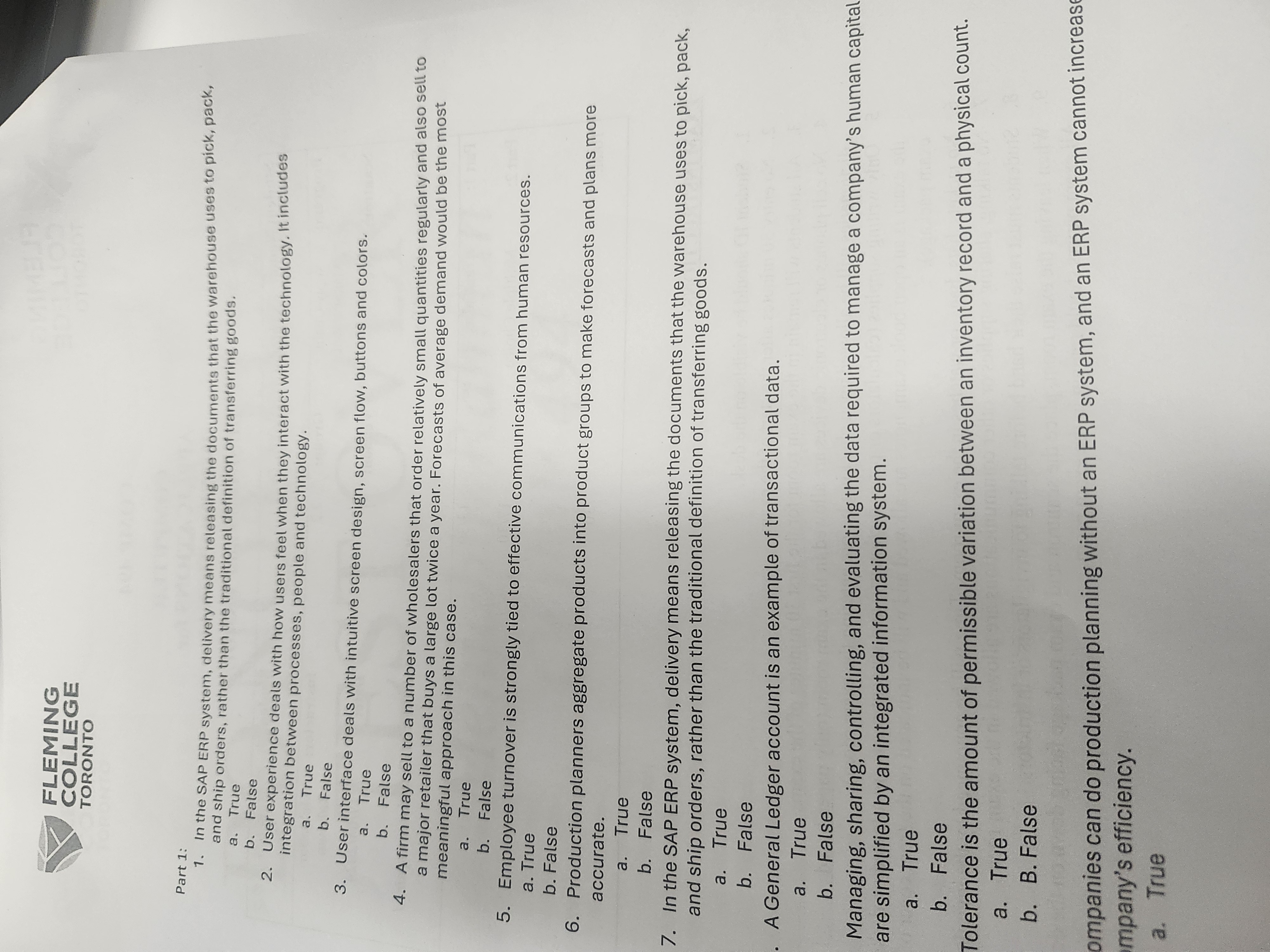 Solved Part 1:In the SAP ERP system, delivery means | Chegg.com