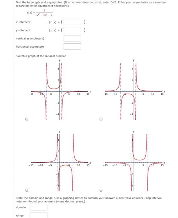 Solved Find the intercepts and asymptotes. (If an answer | Chegg.com