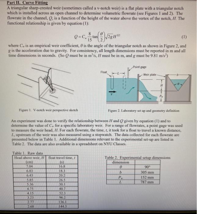 Solved Part II. Curve Fitting A triangular sharp-crested | Chegg.com