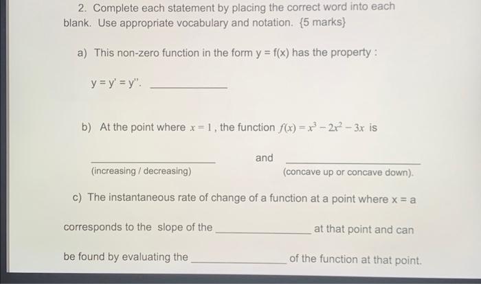 Solved 2. Complete each statement by placing the correct | Chegg.com