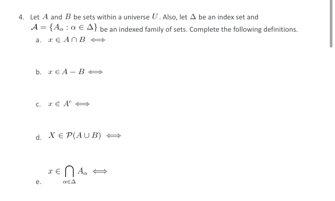 Solved Let A and B ﻿be sets within a universe U. ﻿Also, let | Chegg.com