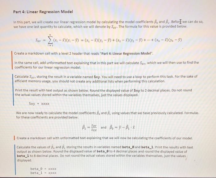 Part 4: Linear Regression Model In this part, we will | Chegg.com
