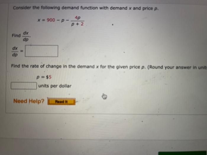 Solved Consider the following demand function with demand x | Chegg.com