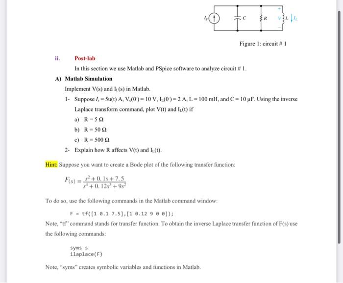 Solved Figure 1 Circuit 1 Post Lab In This Section We Use 