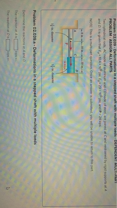 Solved Problem 02.039. Deformations in a stepped shaft with | Chegg.com