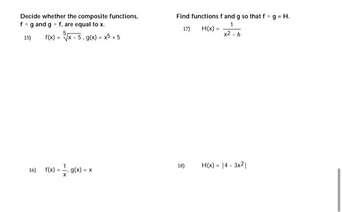 Solved Decide whether the composite functions f∘g and g∘f, | Chegg.com