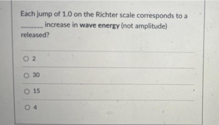 Solved Each jump of 1.0 on the Richter scale corresponds to | Chegg.com