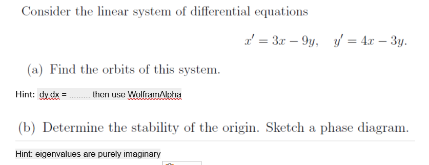 Consider the linear system of differential | Chegg.com
