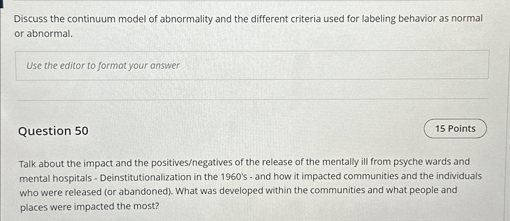 Solved Discuss the continuum model of abnormality and the | Chegg.com