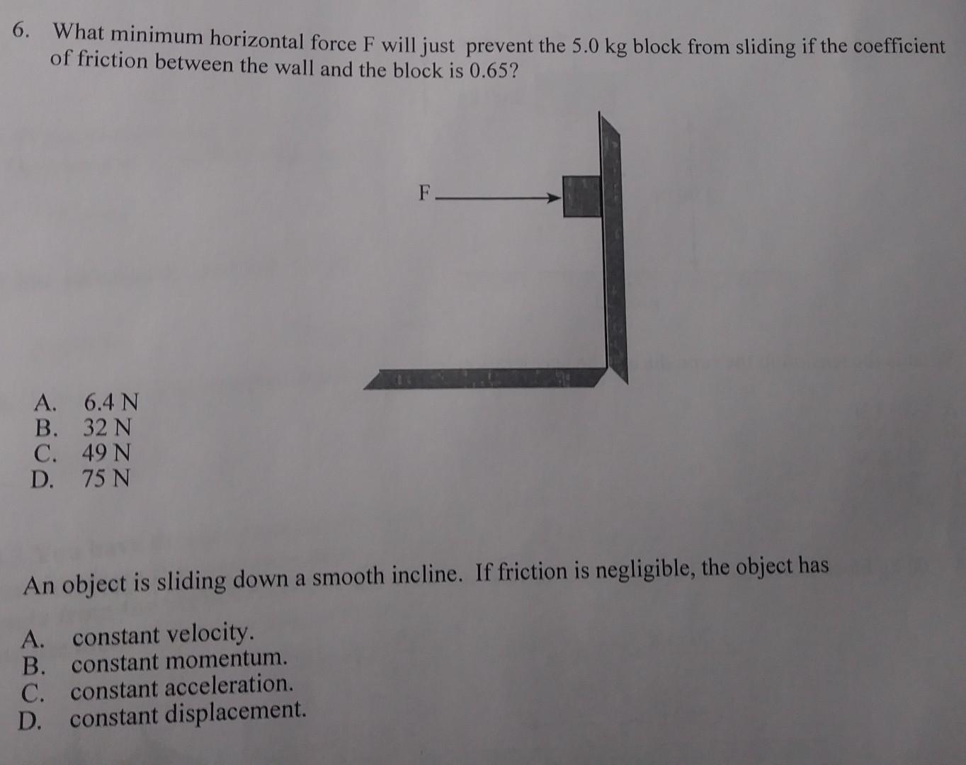 Solved 6. What minimum horizontal force F will just prevent | Chegg.com