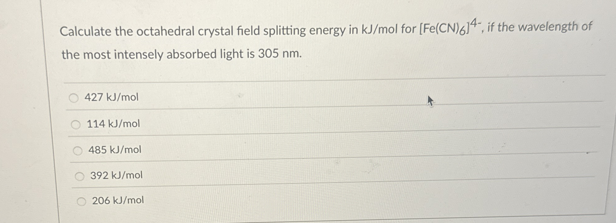 Solved Calculate the octahedral crystal field splitting | Chegg.com