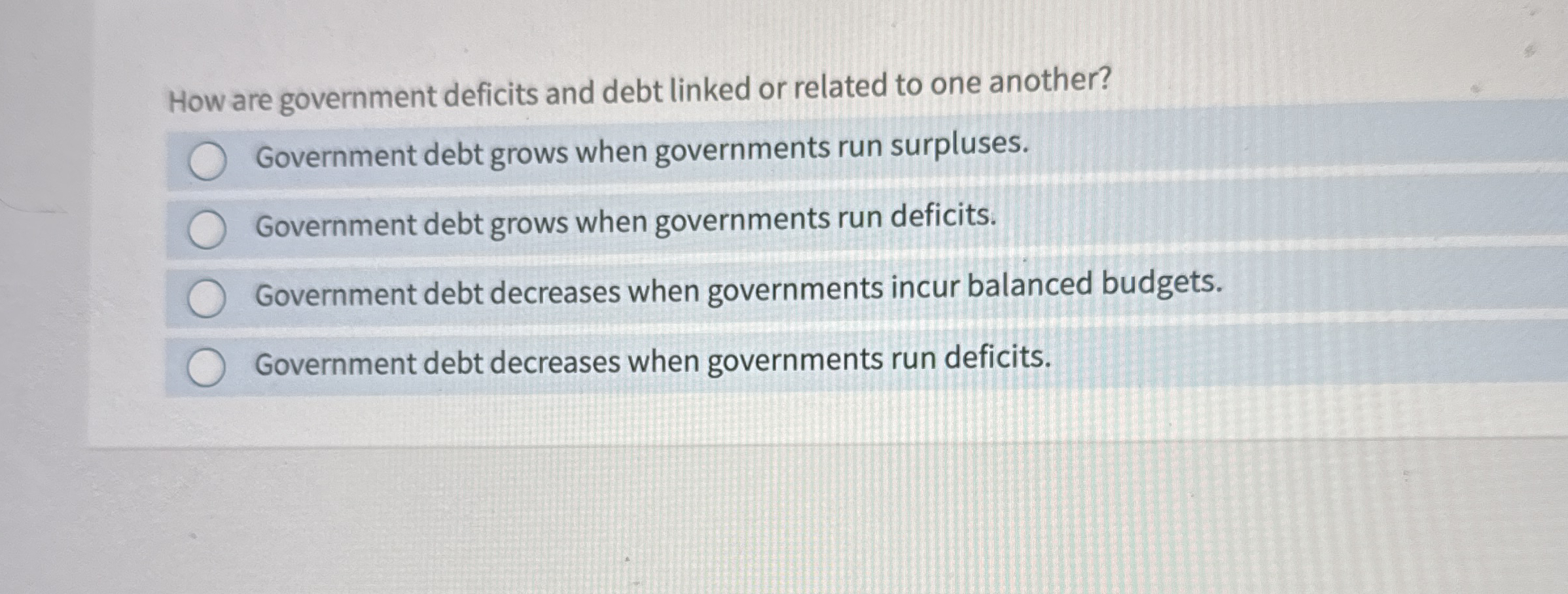 High Quality SOLUTION How are government deficits and debt linked or | Chegg.com