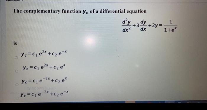 Solved The complementary function yc of a differential | Chegg.com
