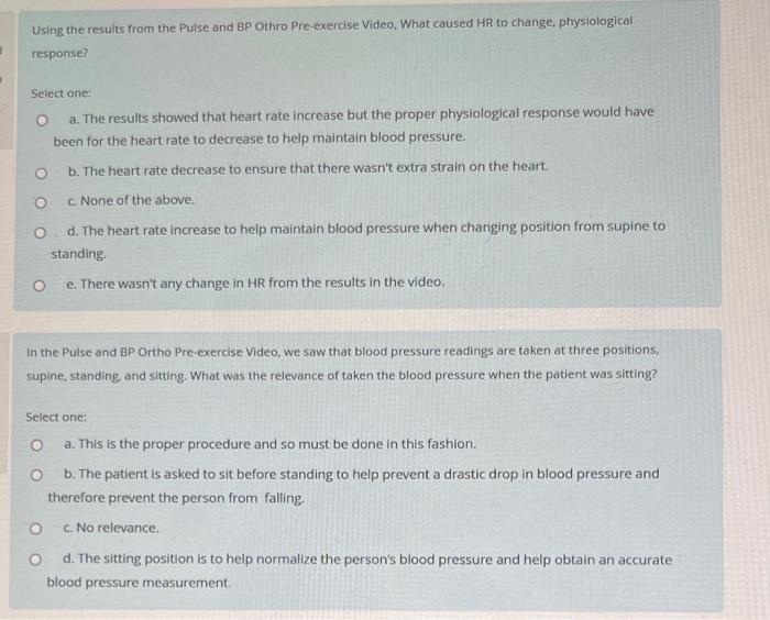 Solved 1 Using the results from the Pulse and BP Othro | Chegg.com