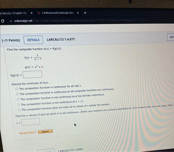 Solved Find The Composite Function H X F G X