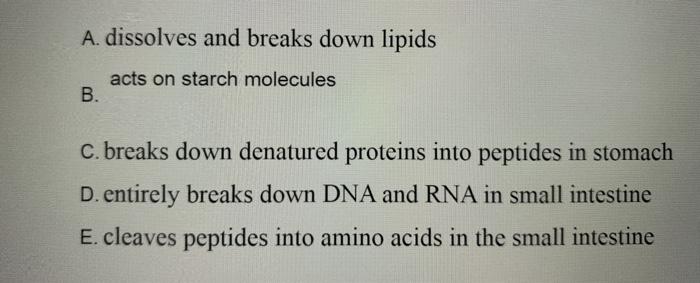 Solved Matching: match the enzyme with its function Pepsin | Chegg.com