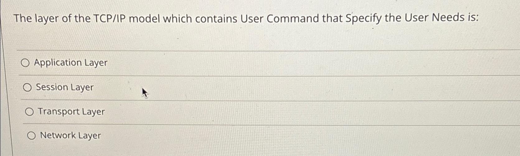 Solved The layer of the TCP/IP model which contains User | Chegg.com