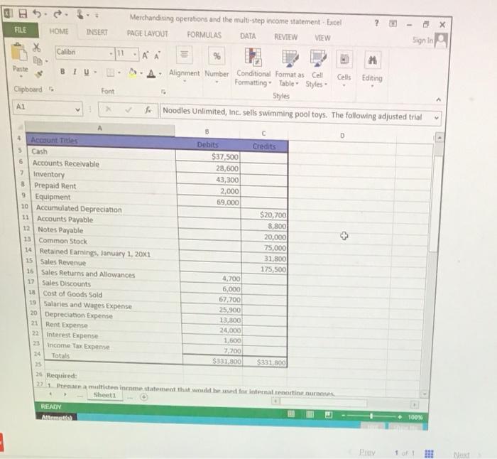 Solved Preparing a Multi-Step Income Statement using Excel's | Chegg.com