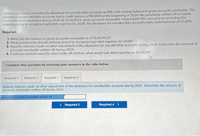 Solved Johnson Company calculates its allowance for | Chegg.com