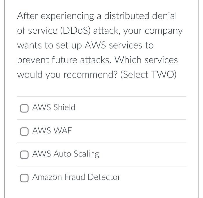 Solved After experiencing a distributed denial of service | Chegg.com