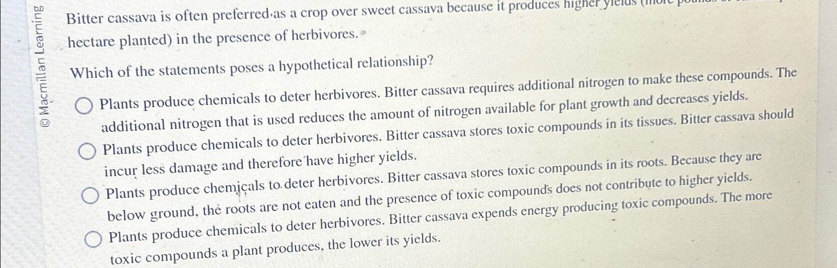 Solved Bitter cassava is often preferred as a crop over | Chegg.com