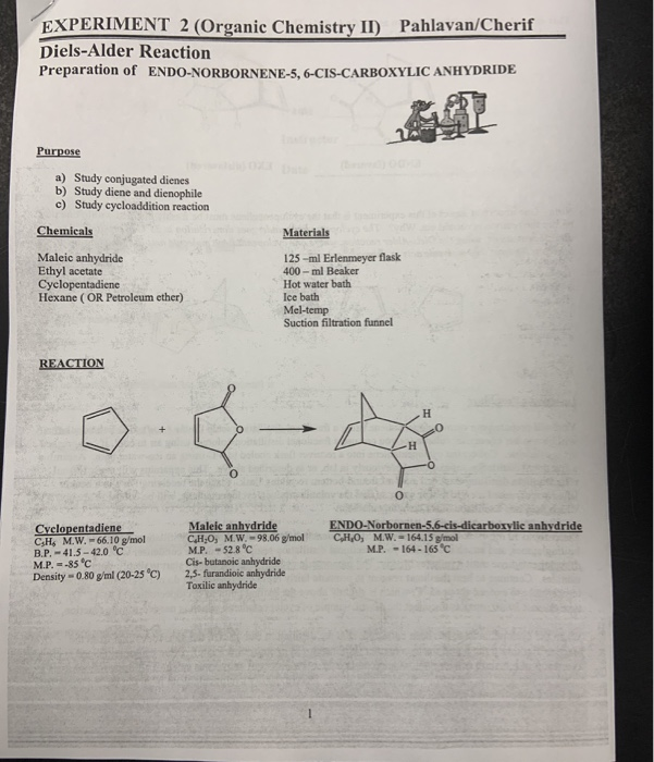 EXPERIMENT 2 (Organic Chemistry II) Pahlavan/Cherif | Chegg.com