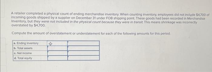 Solved A retailer completed a physical count of ending | Chegg.com