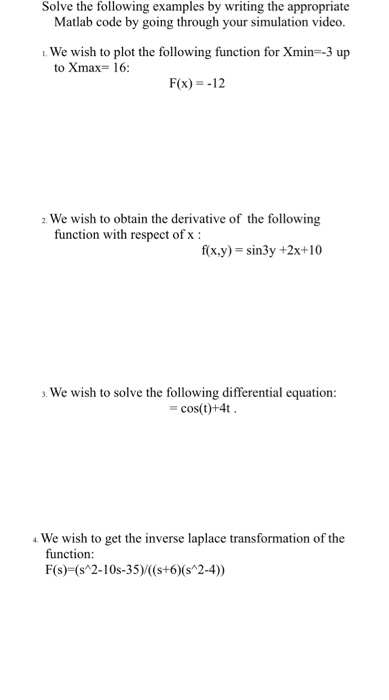 Solved Solve the following examples by writing the | Chegg.com