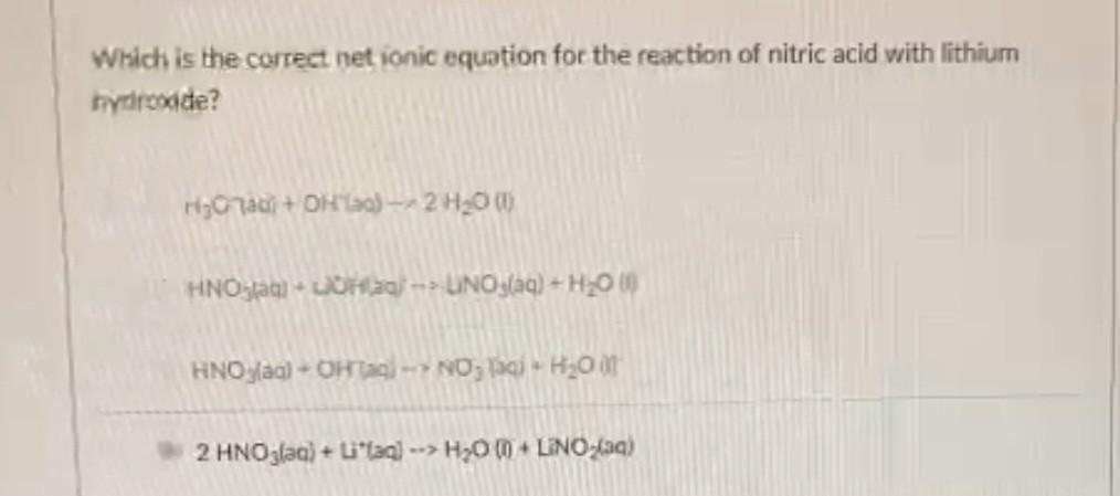 Solved Which is the correct net ionic equation for the | Chegg.com