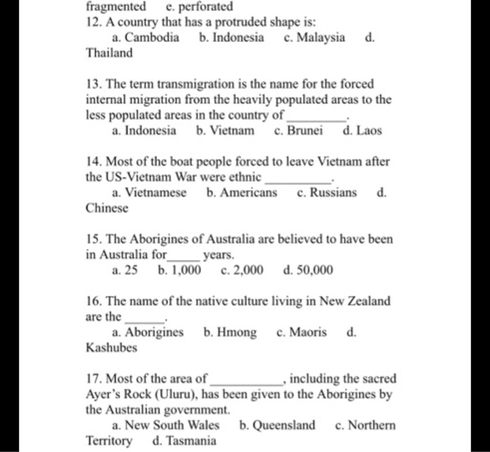 Solved fragmented e. perforated 12. A country that has a | Chegg.com