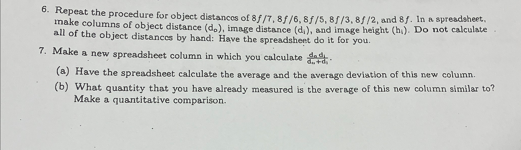 Solved Repeat the procedure for object distances of | Chegg.com