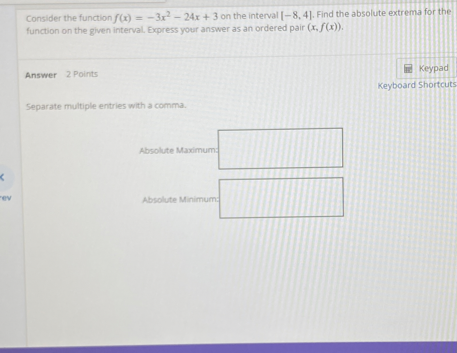 Consider the function f(x)=-3x2-24x+3 ﻿on the | Chegg.com