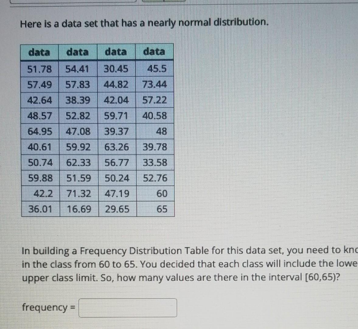 Solved Here is a data set that has a nearly normal | Chegg.com