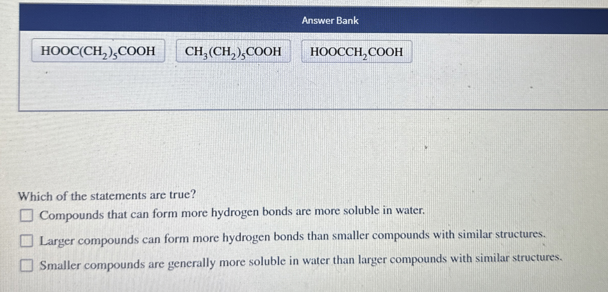 Solved Arrange The Compounds From Most Soluble In Water To