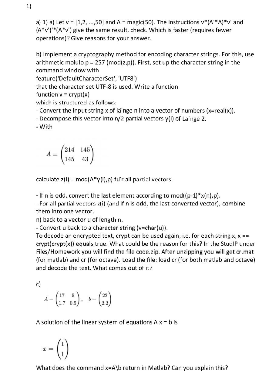 Solved Hi, the exercice is a MATLAB Homework. i want the | Chegg.com