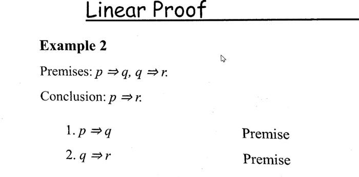 Solved Linear Proof Example 2 Premises: p q, qər. | Chegg.com