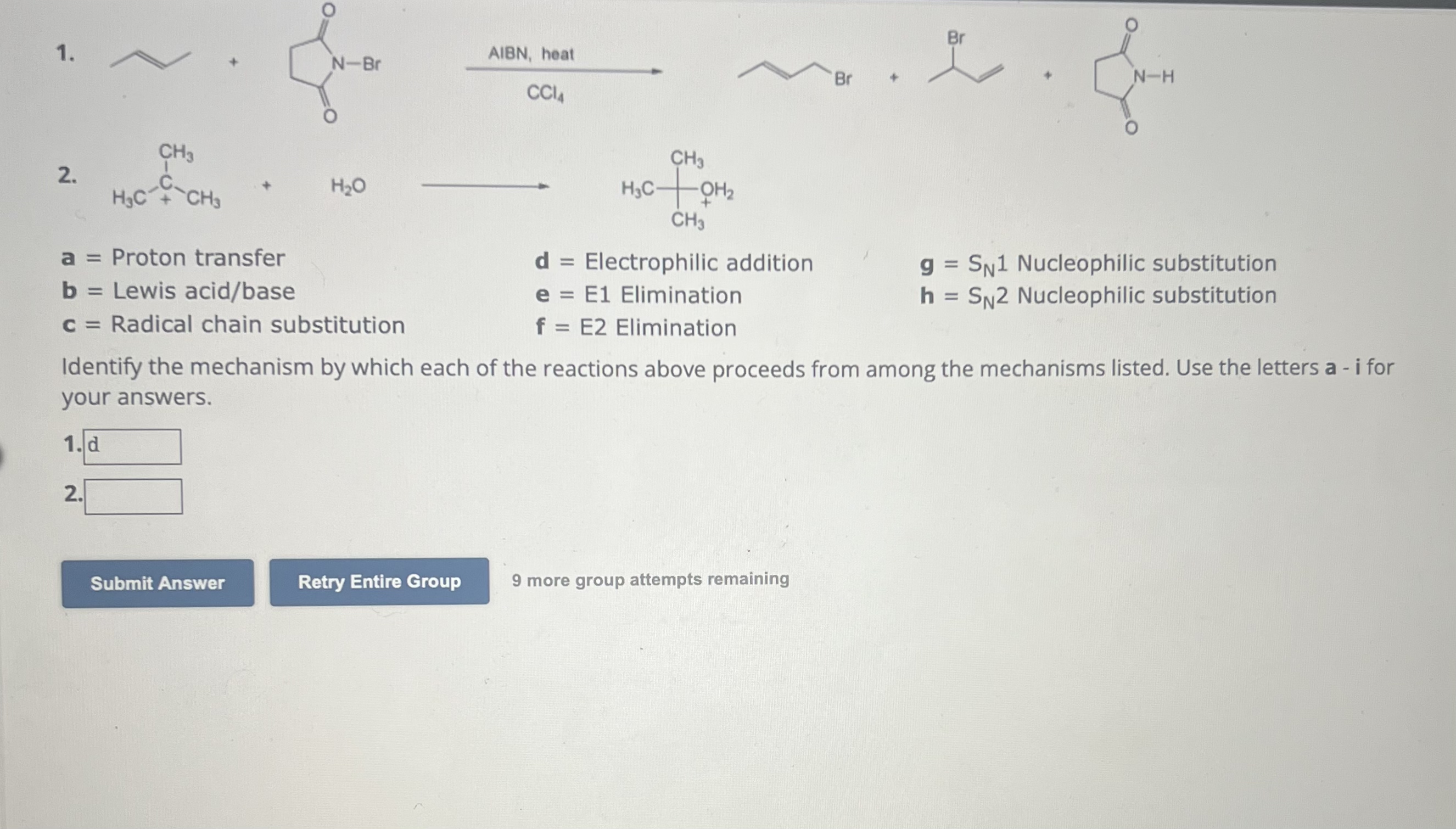 Solved H2Oa= ﻿Proton transferd = ﻿Electrophilic additionb = | Chegg.com