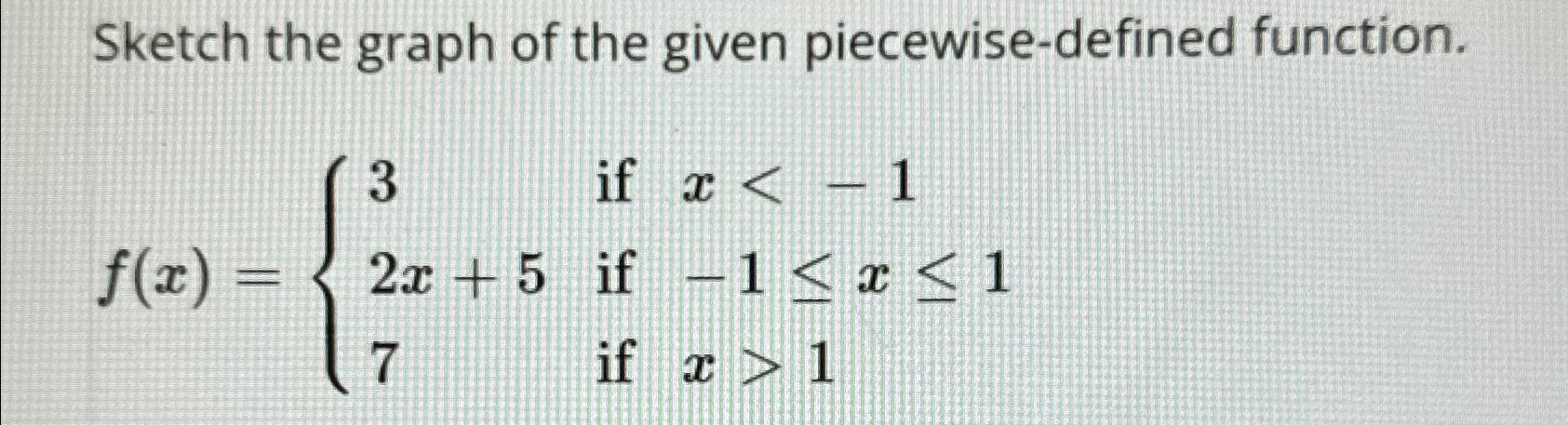 Solved Sketch the graph of the given piecewise-defined | Chegg.com