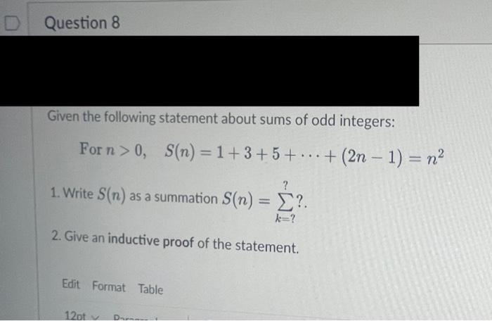Solved Given the following statement about sums of odd | Chegg.com