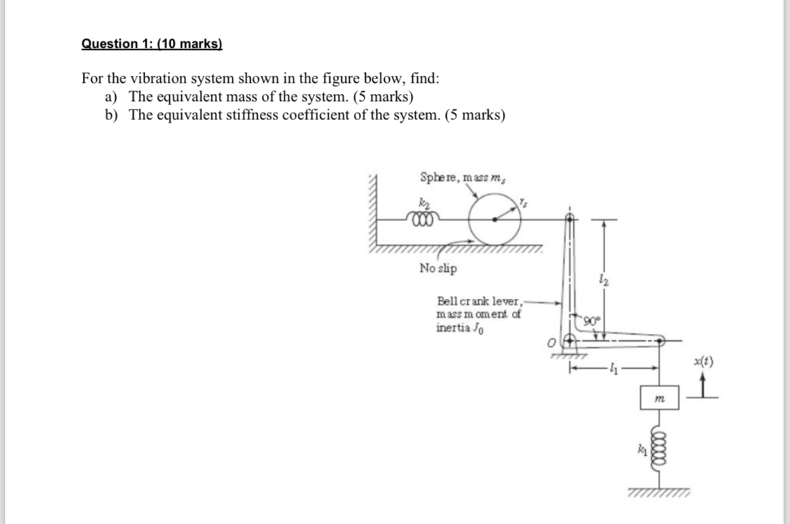 Solved Question 1: (10 ﻿marks)For the vibration system shown | Chegg.com